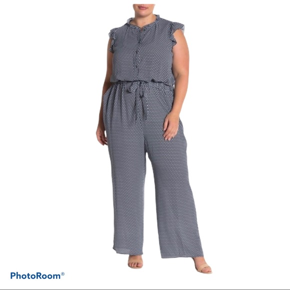 CeCe | Pants & Jumpsuits | Cece Navy Polka Dot Jumpsuit | Poshmark